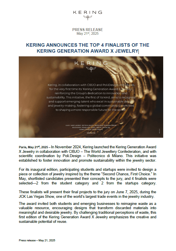 Kering announces the top four finalists of its Kering Generation Award ...