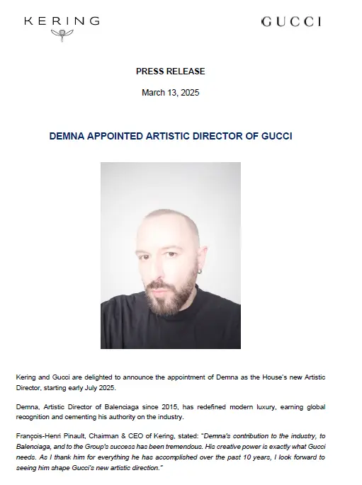 Demna appointed Artistic Director of Gucci | Kering